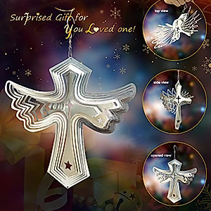 Fonmy Wind Spinner-Angel Wing Christmas Decor. Worth Gift Indoor Outdoor Garden Decoration Crafts Ornaments Metal Art Kinetic Yard Art Decorations 12 inch Silver Color Angel Wing Cross Wind Spinners