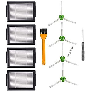 KAZETEC Replacement Parts Compatible for iRobot Roomba E&i&j Series i7 j7 i3 i4 i7+ Plus i3+ i4+ i6 i6+ i8 i8+ E5 E6 j7+ Plus,4 filters,4 side brushes