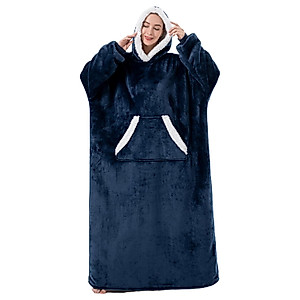Wearable Blanket Hoodie for Women/Kids/Men, Oversized & Cozy Sherpa Lined Hoodie Sweatshirt Blanket