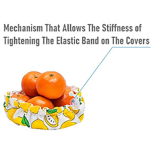 Handmade Reusable Cotton Fabric Bowl Covers - Two Layers of Fabric (Set of 3, Lemon)