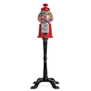 Gumball Machine - 15 Inch Candy Dispenser with Stand for Bubble Gumballs - Heavy Duty Red Metal with Large Acrylic ShatterProof Bowl - Easy Twist-Off Refill - Free or Coin Operated - by The Candery