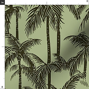 Spoonflower Fabric - Boho Tropical Resort Chic Palm Tree Monochrome Beach Green Modern Printed on Performance Linen Fabric by The Yard - High-end Upholstery Linen Fabric Look