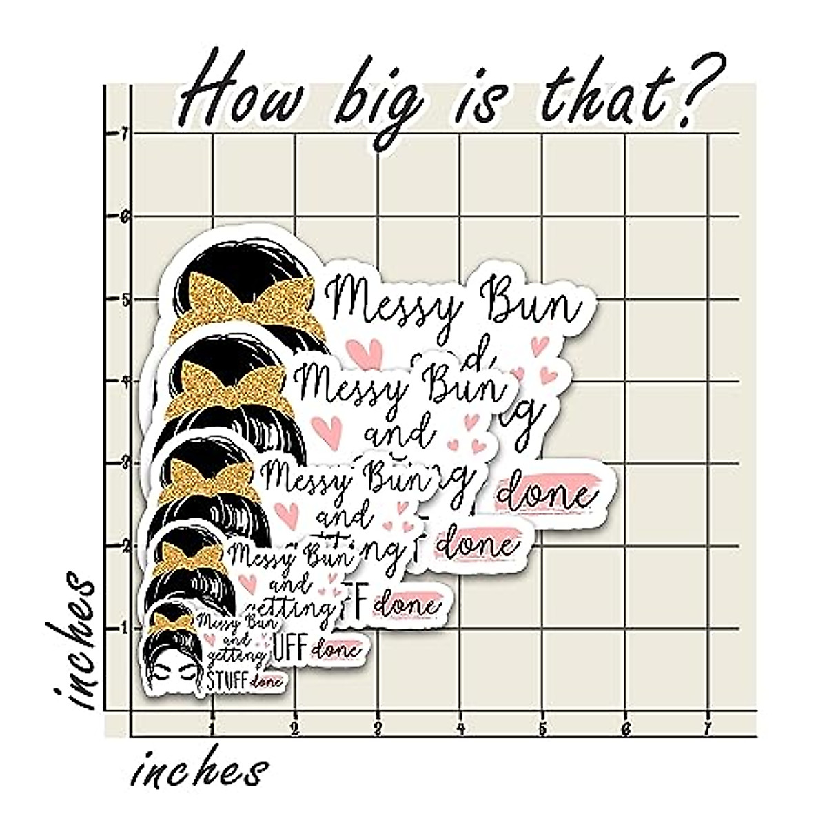 Miraki Messy Bun And Getting Stuff Done Stickers, Teacher Stickers, Funny Stickers, Water Assitant Die-Cut Vinyl Funny Decals for Laptop, Phone, Water Bottles, Kindle Sticker