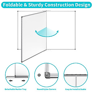 JILoffice Magnetic Foldable White Board 48 x 36 Inches, Dry Erase Whiteboard, Silver Aluminum Frame with 2 Detachable Marker Tray Wall Mounted Board for Office Home and School