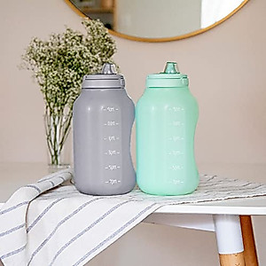 Ello Hydra 64oz Half Gallon Water Jug with Handle and Motivational Time Markers for All Day Hydration, Plastic Reusable Water Bottle with Straw and Locking, Leak Proof Lid, BPA Free, Grey