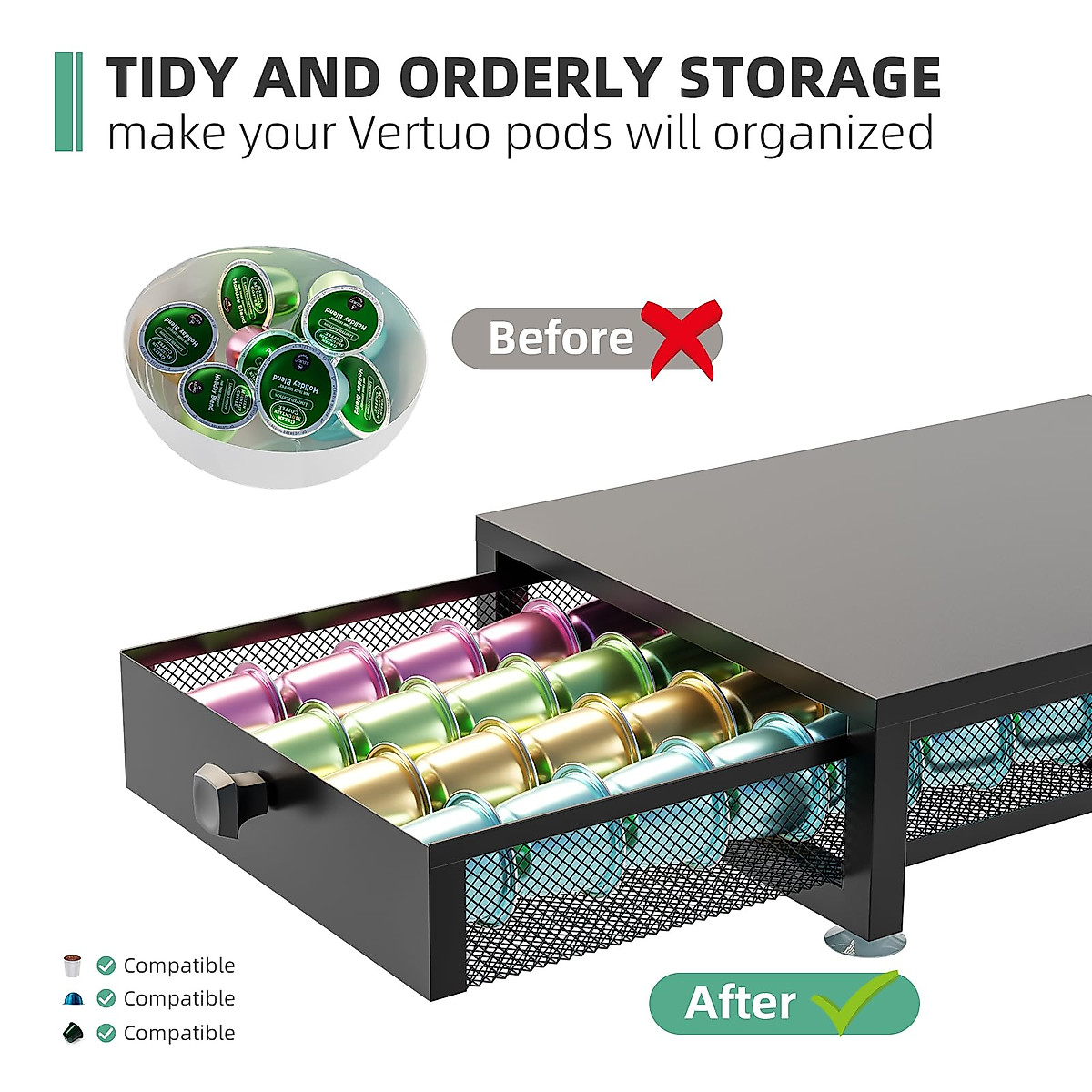 Simple Trending Coffee Pod Storage Drawer Holder for Keurig K-cup Coffee Pods, 24Pods Capacity, Black