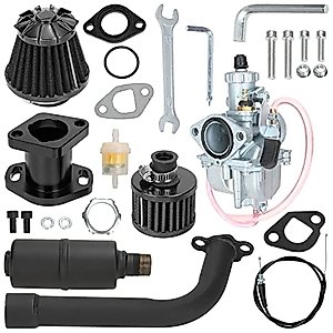 YOXUFA 212cc Carburetor VM22 Carb Exhaust Pipe Muffler Stage 2 Kit for Predator 196cc 200cc 6.5hp Engine Coleman CT200U BT200X Baja Warrior MB200 GX160 GX200 Mini Bike Go Kart High Performance Parts