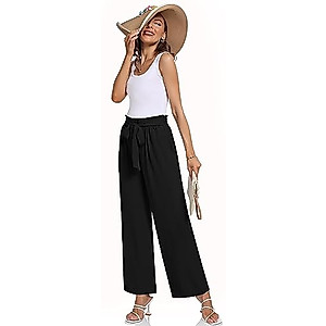 TARSE Dress Pants Women High Waisted Wide Leg Lounge Pants Plus Size Business Casual Work Pants Palazzo Trousers with Pockets(Black,XL)