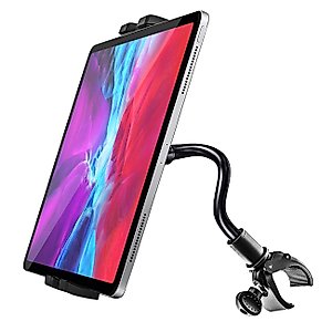 woleyi Gooseneck Spin Bike Tablet Mount, Elliptical Treadmill Tablet Holder, Indoor Peloton Stationary Exercise Bicycle Tablet Clamp for iPad Pro 12.9/Air/Mini, Galaxy Tabs, 4-13" CellPhone or Tablets