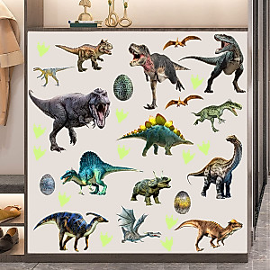 Dinosaurs Wall Decals Glow in The Dark Dinosaur Wall Stickers Removable Tyrannosaurus Wall Decor Dinosaur Eggs and Paw Print Wall Mural for Kids Nursery Living Room Bedroom Classroom Home Decoration