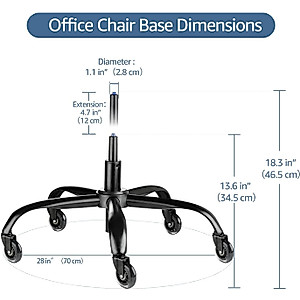 Sytopia Office Chair Base, 28 Inch Office Chair Base Replacement with Reinforced Metal Legs (2200Lbs), Chair Bottom Part for Most Chairs, Universal Gas Cylinder and Caster Sockets (Matte Black)