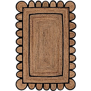 Scallop Pattern Jute Bohemian Area Rug (Black, 2'x3')