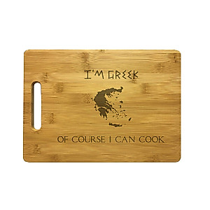 Greece Engraved Cutting Board - I'm Greek Of Course I Can Cook - Bamboo - Cooking Gift, Chef