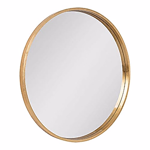 Kate and Laurel Travis Round Wood Wall Mirror, 31.5" Diameter, Gold, Modern Glam Wall Décor Accent