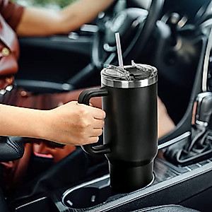 SOOZELEN 40oz Tumbler with Handle & Straw Lid, Insulated Travel Mug, Double Walled Keeps Drinks Cold & Heat for Long Time（Black）