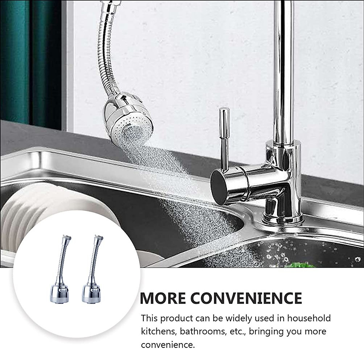 DOITOOL 2pcs Splash Extender sink Sprayer Head Nozzle Kitchen Sink Faucet Aerator Kitchen Bath Fixtures swivel faucet bubble sprayer lengthen Stainless steel small tools to rotate