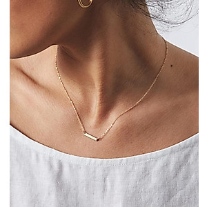 Aghfacy 14k Gold Plated Bar Necklace for Women | Dainty Choker with Tiny Bar Pendant | Adjustable Layered Necklace