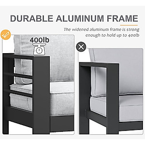 LayinSun Aluminum Furniture Set with Fire Pit Table, 5 Pieces Patio Sectional Conversation Chat Sofa Modern Seating Set