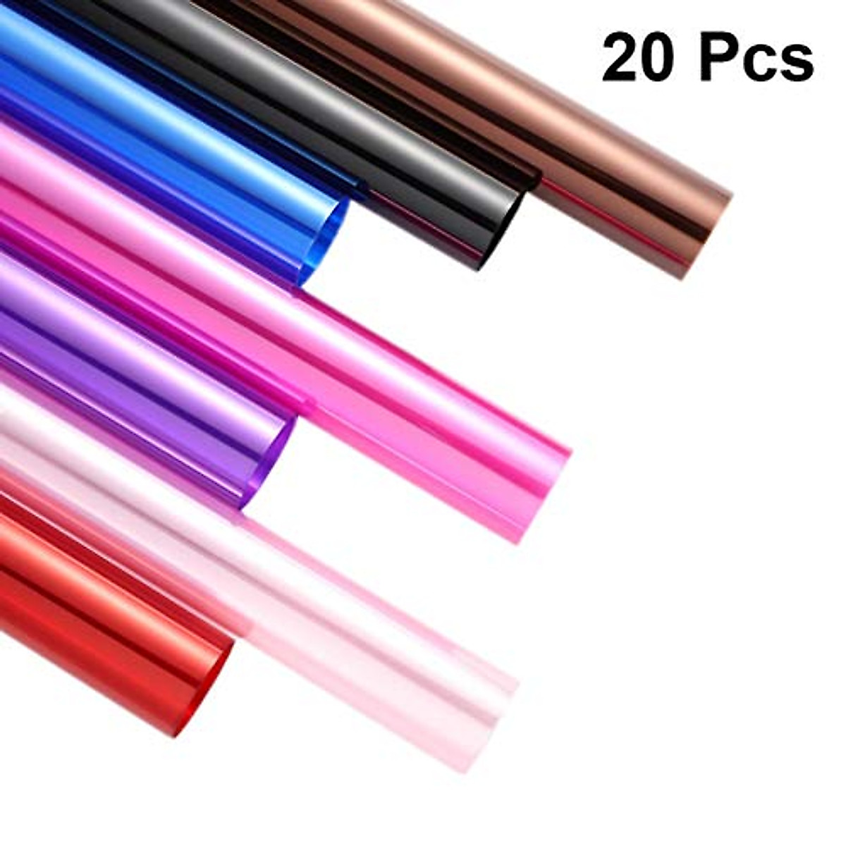 NUOBESTY 20 PCS Cellophane Wrap Roll Colored Cellophane Sheets 7 Colored Cellophane Wrap |Gifts, Baskets, Treats, Cellophane Wrapping Paper,54x54cm (Random Color)