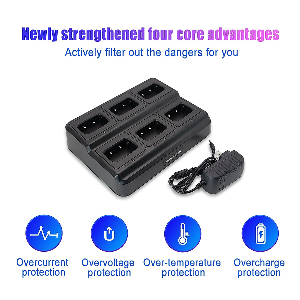 Greaval GV-8S Long Range Walkie Talkies with Six-Way Multi-Unit Charger for Adults, 6 Pack Rechargeable Walkie Talkies with 12 Li-ion Batteries, Two-Way Radio with Earpieces and Mic