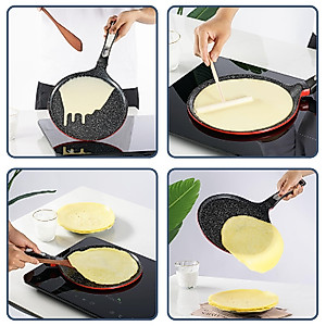 ROSSETTO Non-Stick Crepes Pan from France, Red 11in Ceramic Coating Pancake Skillet with Spreader, PFOA and PTFE-Free, Compatible with All Stovetops, for pancakes, eggs, omlets, quesadillas,tortillas