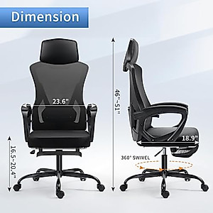Naudhenm Office Chair Mid Back Swivel Lumbar Support Desk Chair,Computer Gaming Chair with Comfortable Armrests, Mesh Desk Chairs with Wheels, Swivel Computer Task Chair (Black)