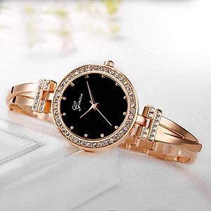 Clastyle Elegante Rose Gold Watch for Women Glitter Crystal Bracelet Watch Black Dial Stainless Steel Ladies Wrist Watches Gift for Her