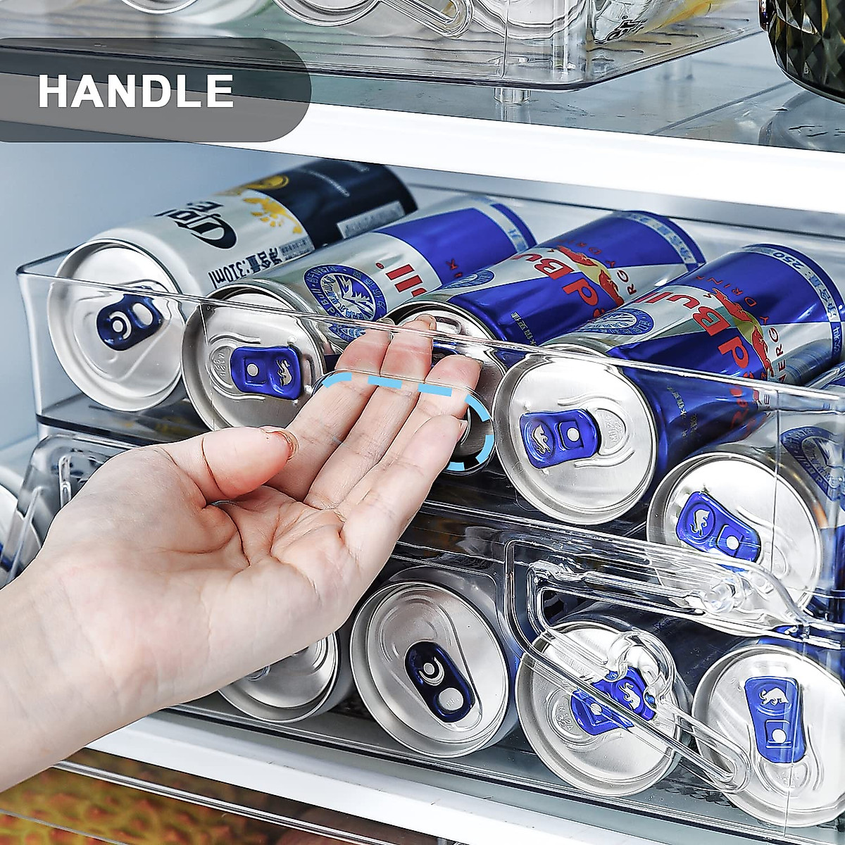 Auto Rolling Soda Can Organizer,2 Tire Pop Soda Can Dispenser with Lid for Refrigerator Kitchen Pantry,Cabinet Canned Food