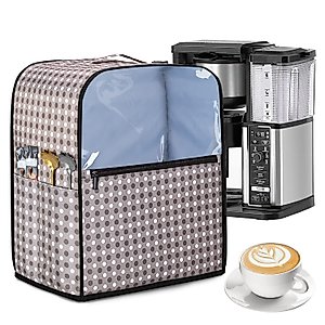 YARWO Coffee Maker Dust Cover Compatible for Ninja Specialty CM401/CM407, Visible Coffee Machine Cover with Top Handle and Multi Pockets for Kitchen Appliance and Accessories, Black