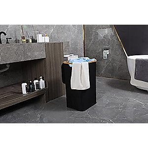 ACECHA 88L Bamboo Laundry Hamper with Lid, Collapsible Large Baskets with Lids | Handle, Water-proof Dirty Clothes Basket for Bedroom, Bathroom (Black)