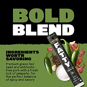 FATTY Meat Sticks, Grass-Fed Beef, High Protein Snack, Camping, Sports, Road Trip, Low Carb, Gluten Free, MSG Free, Nitrate Free, Jalapeno Flavor, 2 Ounce (5 Sticks)