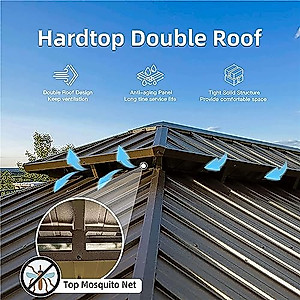 12'x16' Hardtop Gazebo Outdoor Aluminum Wood Grain Gazebos with Galvanized Steel Double Canopy for Patios Deck Backyard,Curtains&Netting