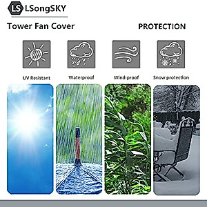 LSongSKY Tower Fan Cover, Waterproof And Dustproof Fan Cover, Suitable For Most Indoor Or Outdoor Portable Electric 42 "Oscillating Tower Fans, 10 x 10 x 42 inches,Black