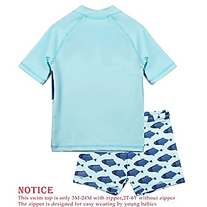 Dilon Toddler Baby Boys Swimsuit Shark Bathing Suits Set-Two Piece Short Sleeve Rashguard Swimwear & Swim Trunks Set(Shark,4-5T)
