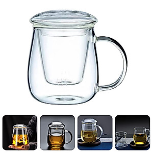 Homoyoyo Glass Tea Cups Coffee Filter 1 Set Glass Teacup Professional Filtration Tea Cup Teaware Double Walled Tumblers Tea Mugs with Infuser and Lid