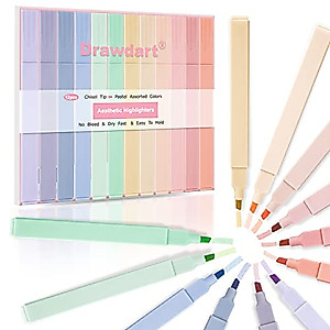 Drawdart Aesthetic Highlighters, 12 Pcs Chisel Tip, Bible Highlighters and Pens No Bleed, Highlighters Assorted Colors, Pastel Highlighter Pens Muted Color, Aesthetic School Supplies
