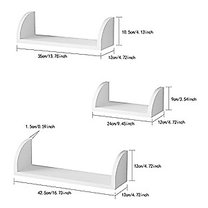 SRIWATANA White Floating Shelves, Nursery Wall Shelves Set of 3, Solid Wood Shelves for Bedroom, Living Room, Kitchen, Bathroom - White