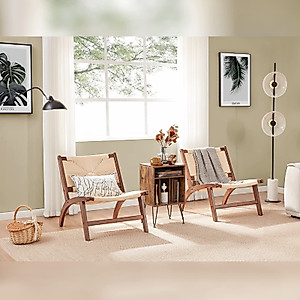 Soohow Braided Jute Woven Weave Seat Beige Modern Boho Living Room,Bedroom Reading Mid Century Accent, Set of 1, Paper Rope/Latte Beech Chair