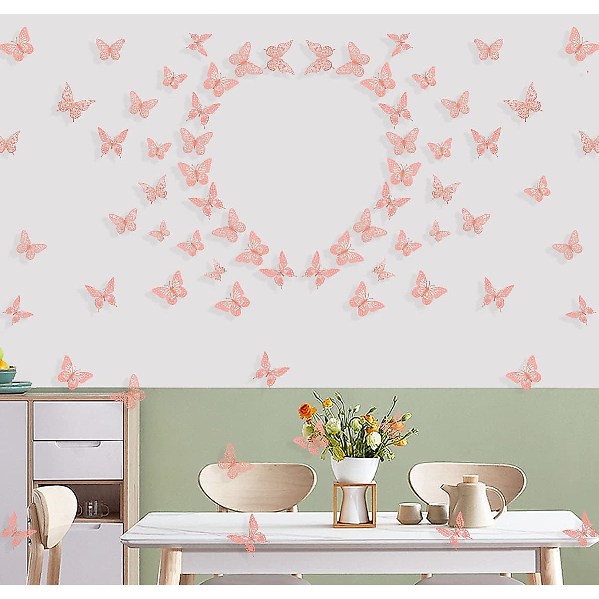 Butterfly Wall Stickers Decorations 3D Butterflies Decals for Girls Room Bedroom Nursery Decor Butterfly Birthday Party Decoration Wedding Cake Decorating 48pcs (Pink)