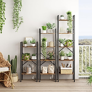 Tajsoon 4 Tier Bookshelf Industrial Ladder Shelf, Tall Skinny Bookshelf with Wood, Freestanding Thin Bookshelf for Home Office, Living Room, Bedroom, Metal Frame, Rustic Brown