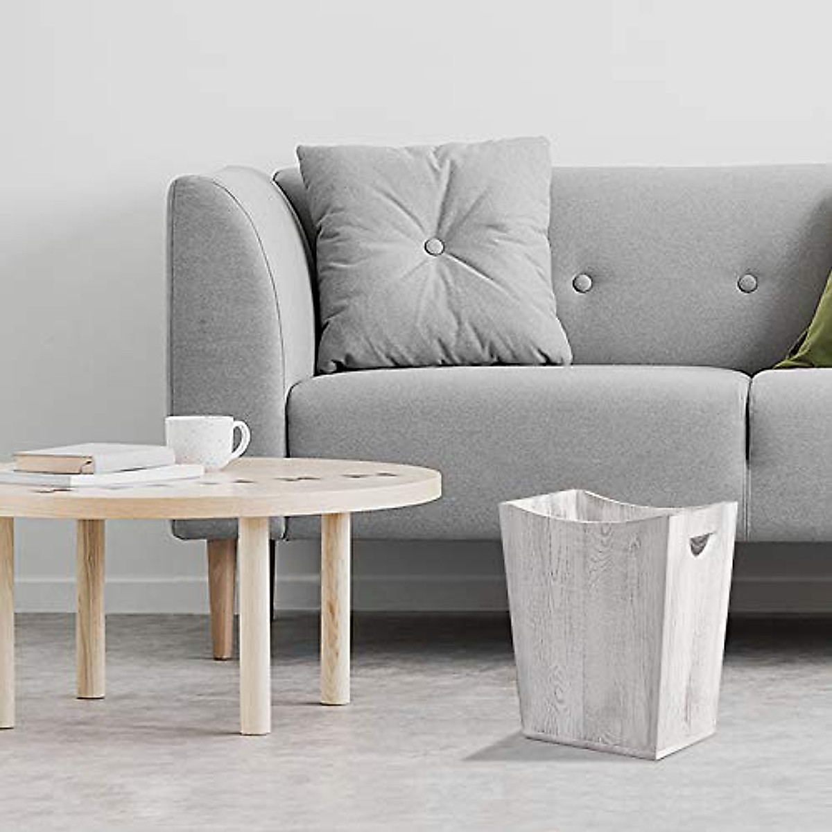 LIANTRAL Wood Trash Can, Office Trash Can, Rustic Farmhouse Style Wastebasket Bin for Bathroom, Office, Bedroom, Living Room, Bathroom Trash Can, Trash Can Bedroom, Rustic Gray