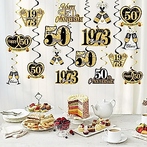 50th Anniversary Hanging Swirls Decorations, Black Gold Happy 50th Wedding Anniversary Married in 1973 Foil Swirl Party Supplies, Cheers to 50 Years Anniversary Ceiling Hanging Decor