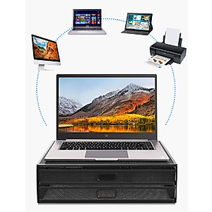 Monitor Stand Riser with Dual Pull Out Storage Drawer - Metal Mesh Desk Organizer with Drawer, Drawer, Office Supply for Computer, PC, Laptop, Printer, Notebook, iMac
