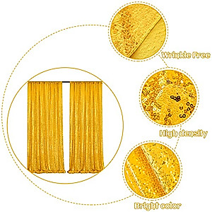 Outpain 2 Panels 4FT x 10 FT Gold Sequin Backdrop Curtain, Not See Through 8FT x 10 FT Gold Glitter Backdrop Drapes for Wedding Party Photography Home Decoration