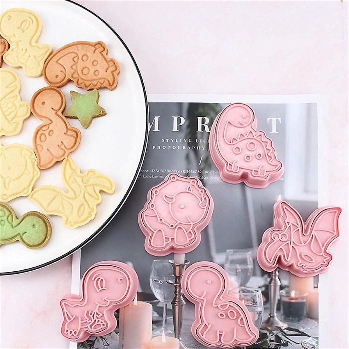 Dinosaur Cookie Cutters Set, 8 Pcs Plastic Dino Cookie Cutters - 3D Cartoon Cookie Candy Food Fondant Pie Cutters Stampers Molds for DIY Biscuit Cheese Baking