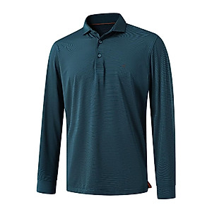 Long Sleeve Golf Shirts for Men UPF 50+ Sun Protection Casual Activewear Striped Mens Polo Turquoise