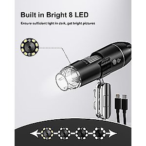 Digital Microscope Camera, Aopick Handheld USB 1440P HD Inspection Camera 50x-1600x Magnification Portable Handheld Pocket Microscopes with 8 LED & Stand, Compatible with iPhone, Android