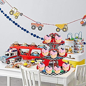 Cars 3 Tier Cardboard Cupcake Stand Cars Treat Stand Cupcake Holder Cars Themed Party Decorations Supplies for Kids Fans Birthday Party
