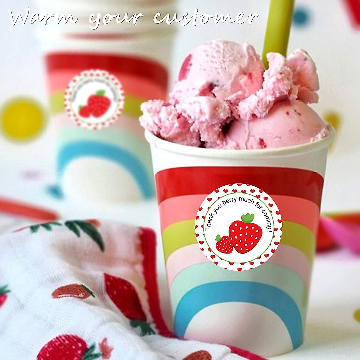 Strawberry Thank You Sticker Labels 1.5 Inch Thank You Berry Much for Coming Stickers - Sweet Strawberry Themed Birthday Party Favors Thank You Sticker Labels 250 Pcs