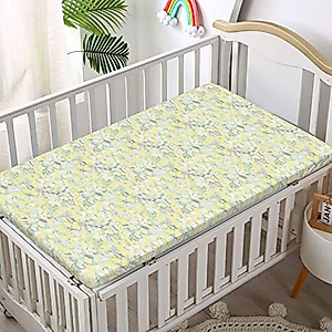 Pastel Themed Fitted Crib Sheet,Standard Crib Mattress Fitted Sheet Ultra Soft Material-Great for Boy or Girl Room or Nursery,28“ x52“,Pastel Yellow and Multicolor